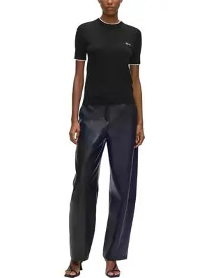 Karl Lagerfeld Merino Wool T-shirt With Embroidered Logo - Black
