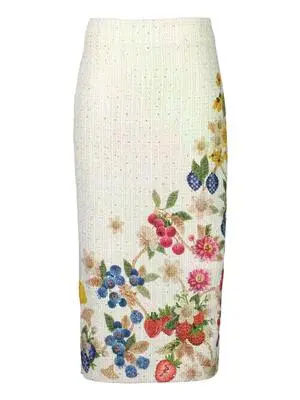 MARY KATRANTZOU Vargas Embroidered Pencil Midi Skirt - Neutrals