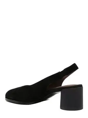 LINDA BAUMANN Suede Slingback Mules With Block Heel - Black