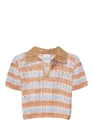 Anna Kosturova Crochet Striped Cotton Polo Shirt - Multicoloured