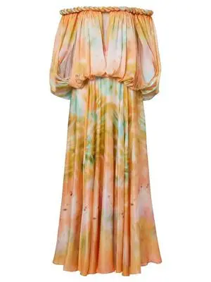 Zimmermann Luna Off-shoulder Printed Silk Chiffon Gown - Multicoloured