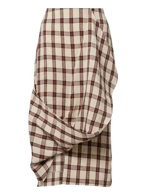 RÓHE Checked Linen Midi Skirt - Red