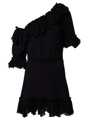 Saint Laurent Ruffled Silk Crepon Mini Dress - Black