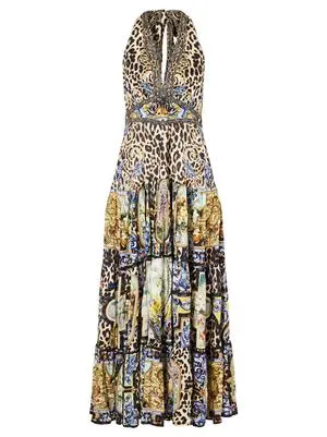 Camilla Tiered Crystal-embellished Printed Jersey Maxi Dress - Multi