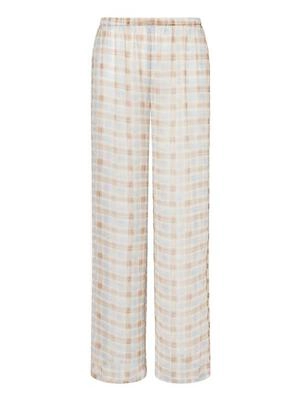 HYPHEN Check-print Wide-leg Trousers - Blue & Brown