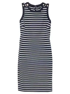 Ralph Lauren Sleeveless Striped Dress With Button Detail - Blue