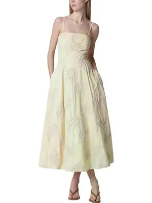 ROTATE BY BIRGER CHRISTENSEN Floral Embroidered Midi Dress - Yellow