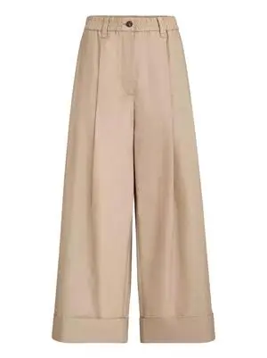 Brunello Cucinelli Techno Cotton Poplin Box Pleat Trousers With Monili - Neutrals