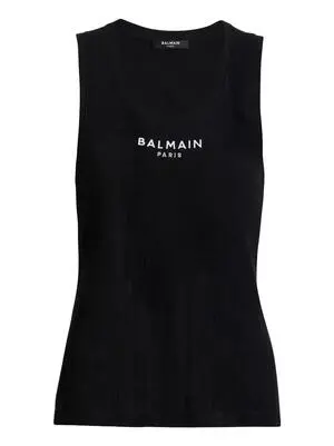 Balmain Embroidered Ribbed Tank Top - Black