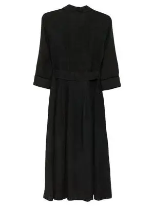 120% Lino Belted Button-down Midi Dress - Black