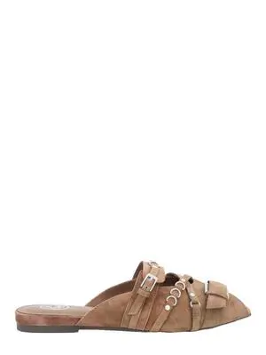 Ash Buckled Suede Pointed Toe Slides - Neutrals
