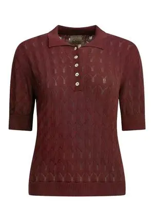 RAKKI RAKKI Pointelle-Knit Polo Top Red