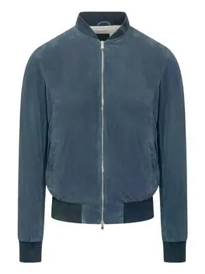 BARBA NAPOLI Zip-up Suede Bomber Jacket - Blue