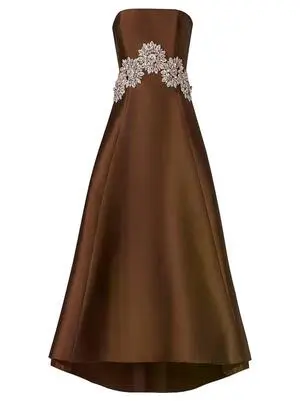 Costarellos Bria Crystal-embellished Strapless Asymmetric Dress - Brown