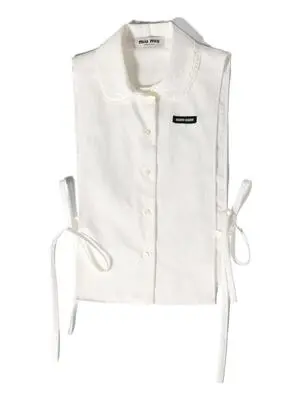 Miu Miu Slubbed Poplin Embroidered Collar Shirt - White
