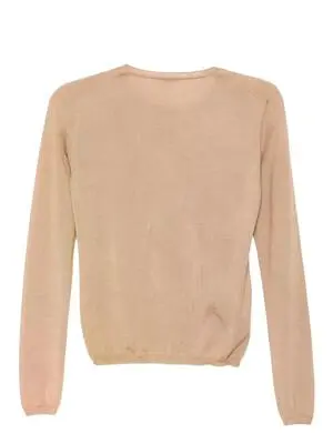 PRADA Prada Beige Fine Knit Crew Neck Long Sleeve Top