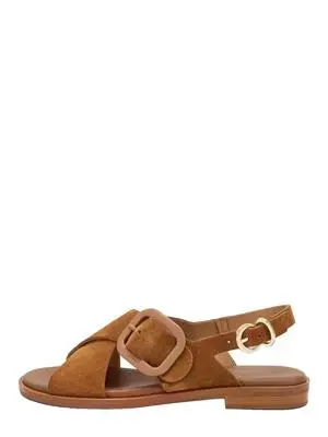 FRAU Crossover Strap Buckle Detail Sandals - Brown