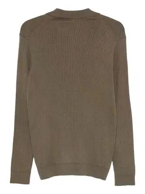 Sunspel Ribbed-knit Long-sleeve Polo Shirt - Brown
