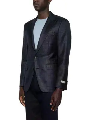 Canali Check-pattern Single-breasted Blazer - Blue