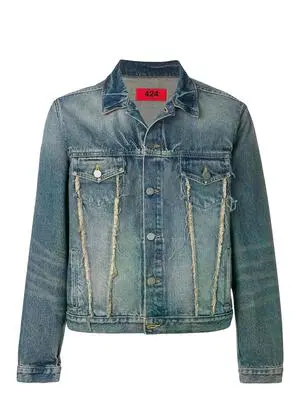 424 Denim Jacket With Frayed Detail - Blue