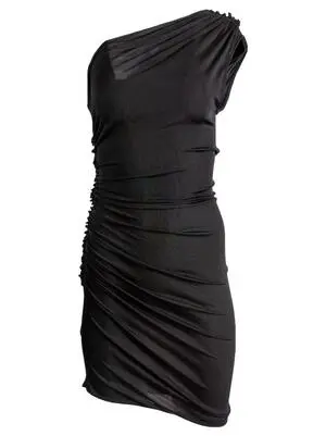 Atlein Asymmetric Ruched Dress - Black