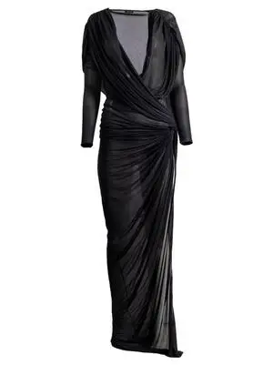 Atlein V-neck Draped Maxi Dress - Black