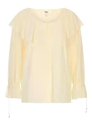 Chloé Ruffled Lace-trim Blouse - Neutrals