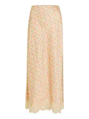 Rixo Matilde Floral-print Satin Midi Skirt With Lace Hem - Multicoloured