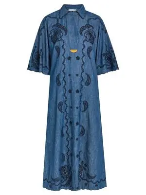 Zimmermann Embroidered Denim Midi Dress - Blue