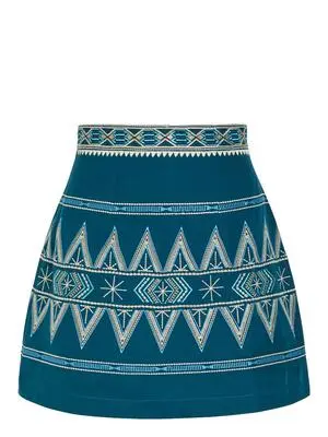 EMPORIO SIRENUSE Giuliana Embroidered A-line Mini Skirt - Blue