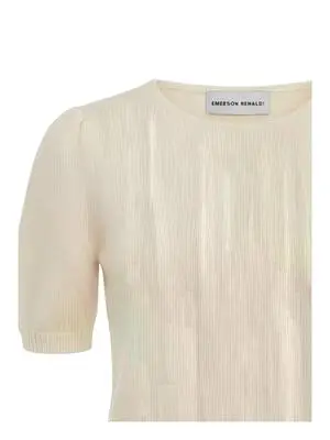 EMERSON RENALDI Crew Neck Cropped Sweater With Puff Sleeves - Neutrals