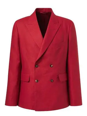 BODE Double-breasted Linen Blazer - Red