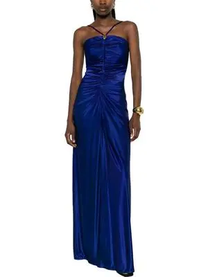 Max Mara Max Mara Ruched Square-Neck Maxi Dress Blue