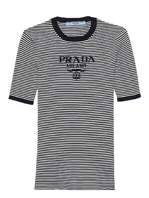 Prada Stripe Silk Crewneck Knit Top - Blue