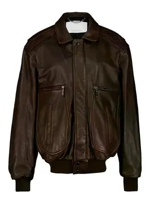 Rabanne Quilted-shoulder Leather Bomber Jacket - Brown