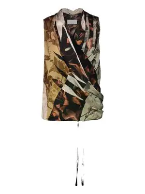 MAISON MARGIELA Sleeveless Draped Floral Print Top - Black
