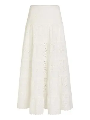 Rixo Ripeka Embroidered Cotton Midi Skirt - Ivory