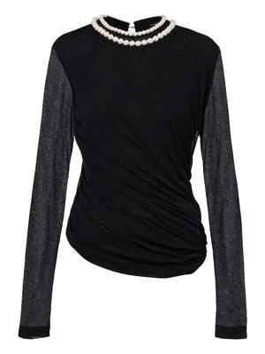 Junya Watanabe Faux Pearl-embellished Draped Cotton Top - Black