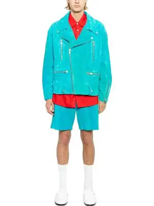 A LEATHER Moto Jacket - Blue