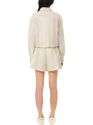 Lacoste Striped Cotton Shorts With Embroidered Logo - Neutrals
