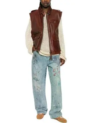 FOUND Pocket Leather Vest - Brown