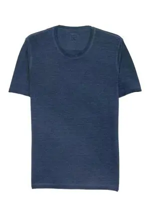 120% Lino Round-neck Short-sleeve T-shirt - Blue
