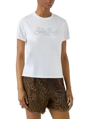 MC2 SAINT BARTH Emilie Rhinestone Logo T-shirt - White