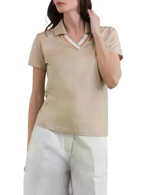 MOORER Striped Trim Polo Shirt - Neutrals