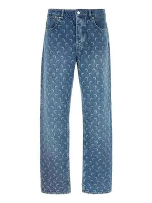 MARINE SERRE Moon Print Straight Leg Jeans - Blue