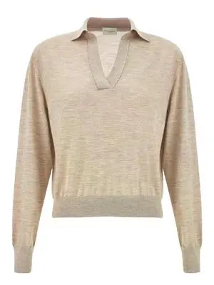 Paul & Shark V-neck Knitted Cashmere Polo Top - Neutrals