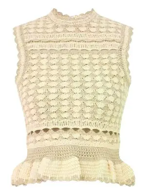 Zimmermann Wanderlust Crochet Ruffled Tank Top - Neutrals