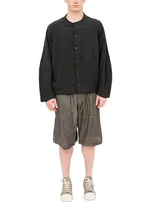 DEVOA Raglan-sleeve Jacket With Slub Texture - Black