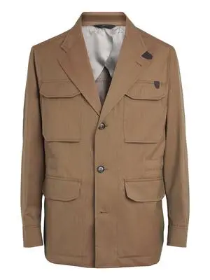 Brioni Single-breasted Blazer With Leather Trim - Brown