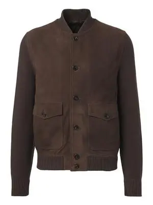 SLOWEAR Suede And Cotton Bomber Jacket - Brown